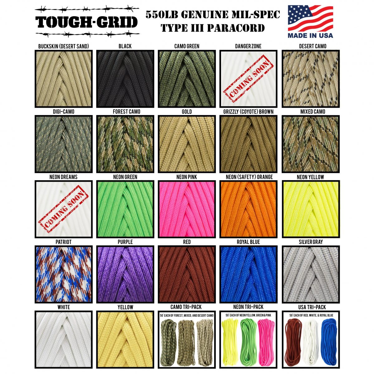 Paracord/Parachute Cord - TOUGH-GRID Genuine Mil-Spec 750lb